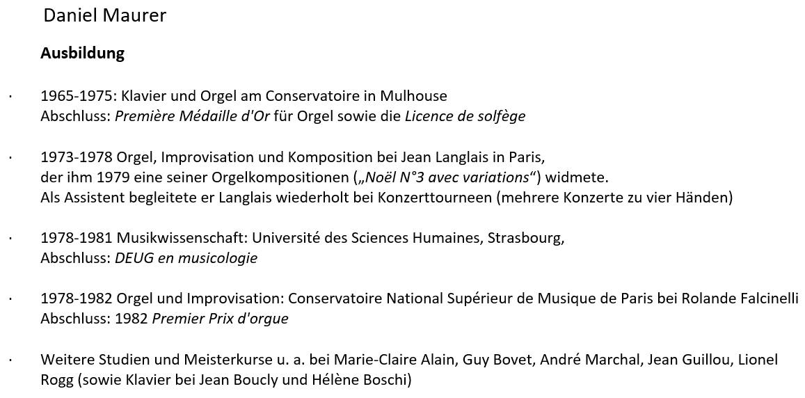 Daniel Maurer – Vita Deutsch – Daniel Maurer – Organist
